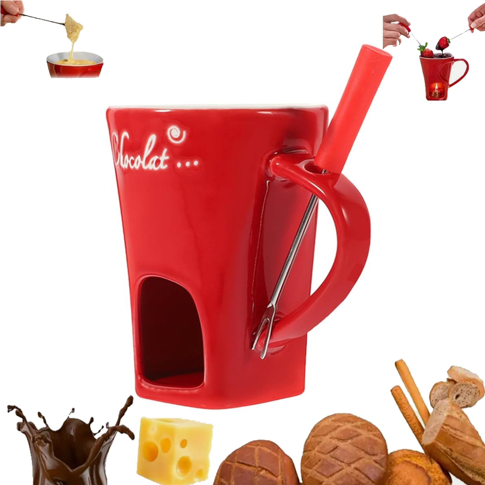 Chocolate Fondue Mug,Ceramic Chocolate Fondue Coffee Cup with Forks ...