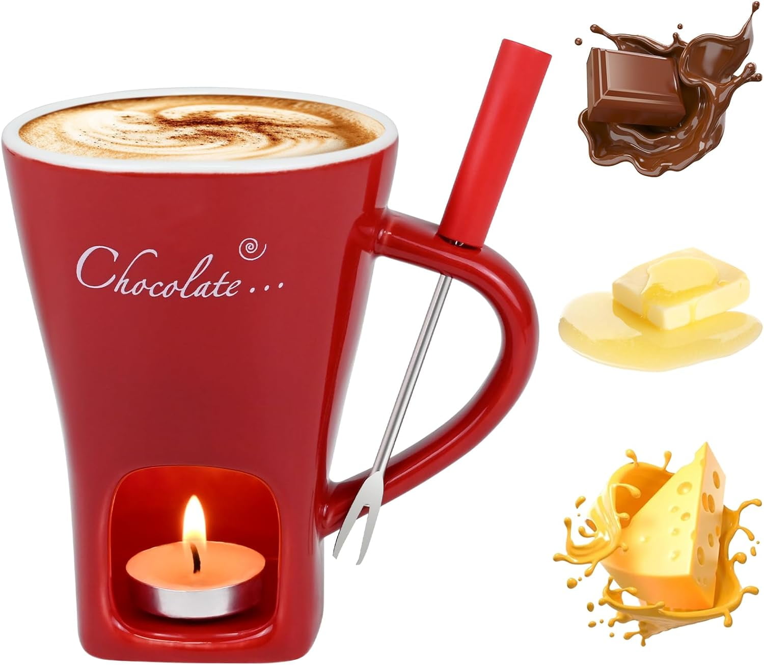 Chocolate Fondue Mug,Ceramic Chocolate Melting Cup Set with Forks ...