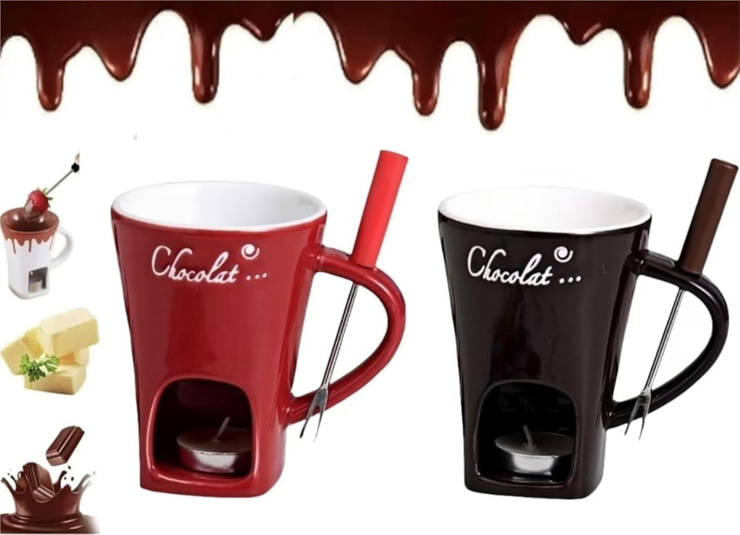 Chocolate Fondue Mug, Chocolate Melting Mug, Fondue Chocolate Mugs Set ...