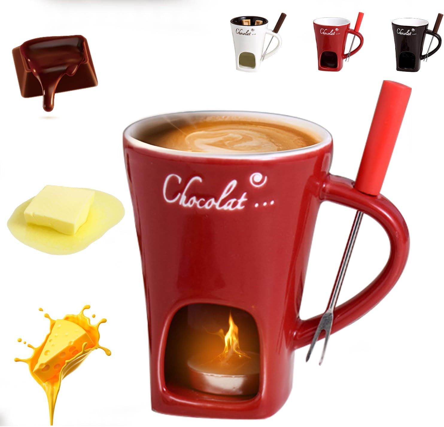 Chocolate Fondue Mug with Fork, Chocolate Fondue Cup, Personal Chocolate Melting Cup for Cheese ...