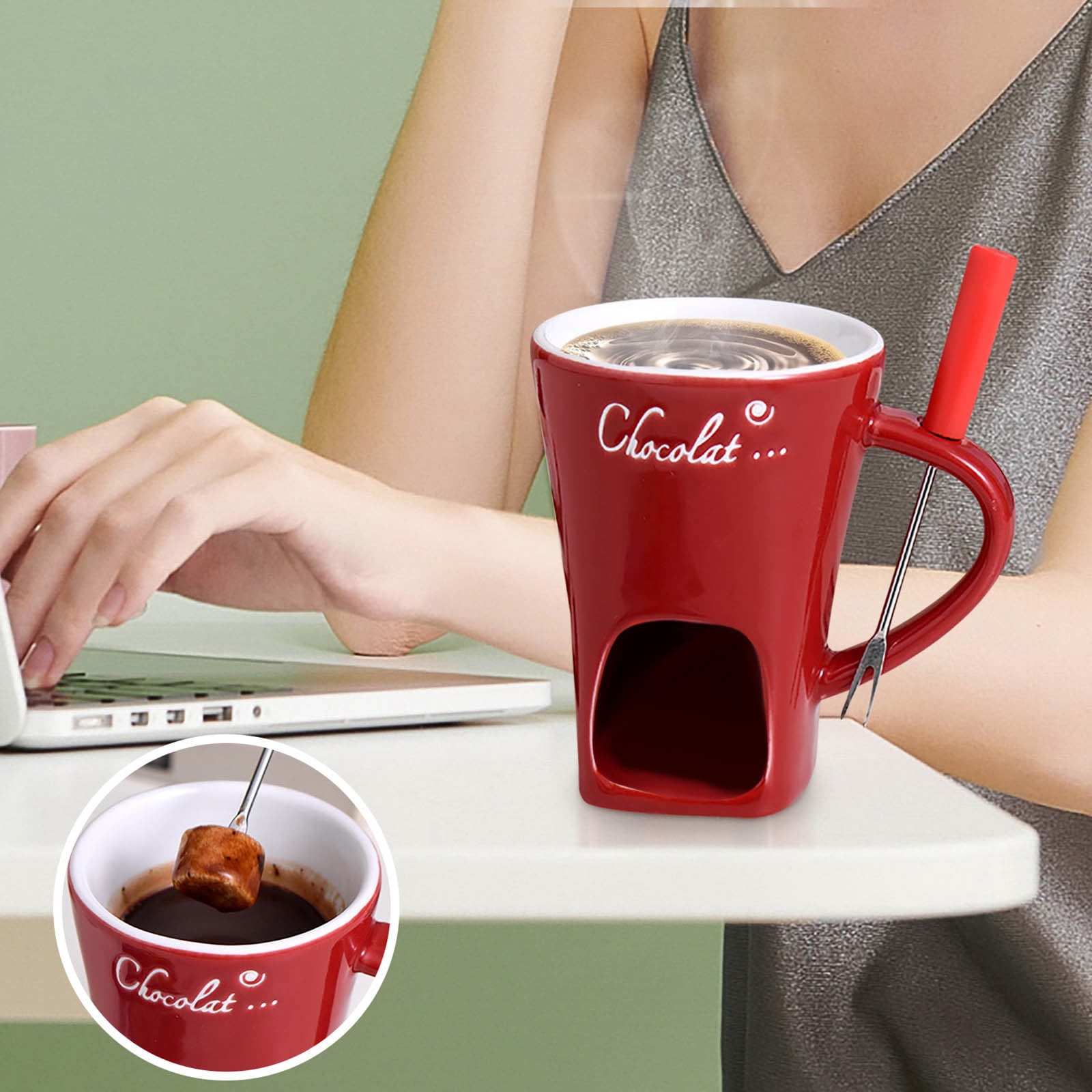 Chocolate Fondue Mug with Fork, Chocolate Fondue Cup, Personal ...