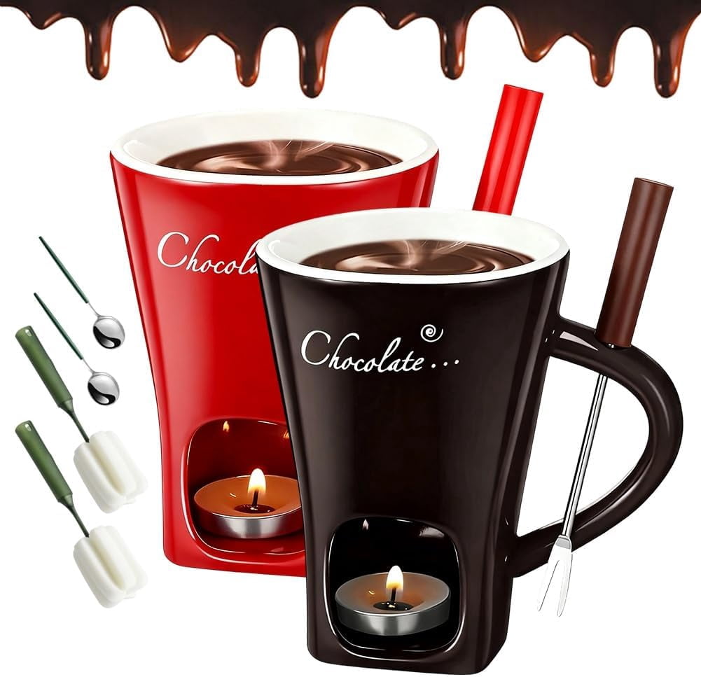 Chocolate Fondue Mug with Fork, Sweet Melting Cup with Tealights for ...