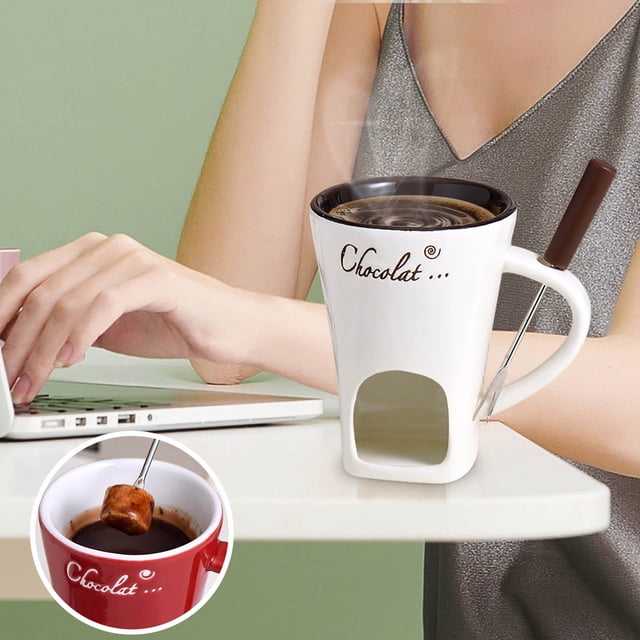 Chocolate Fondue Mug with Forks Ceramic Personal Chocolate Melting Cup ...
