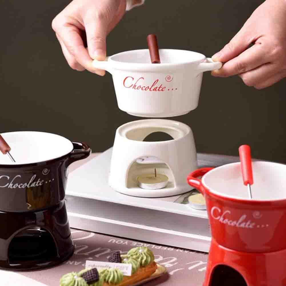 Chocolate Fondue Mug Set, Ceramic Chocolate Melting Cup with Forks ...