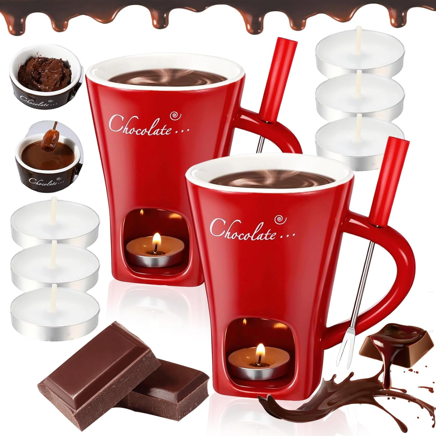 Chocolate Fondue Mug Set with Fork, 2026 Upgrade Personal Chocolate ...
