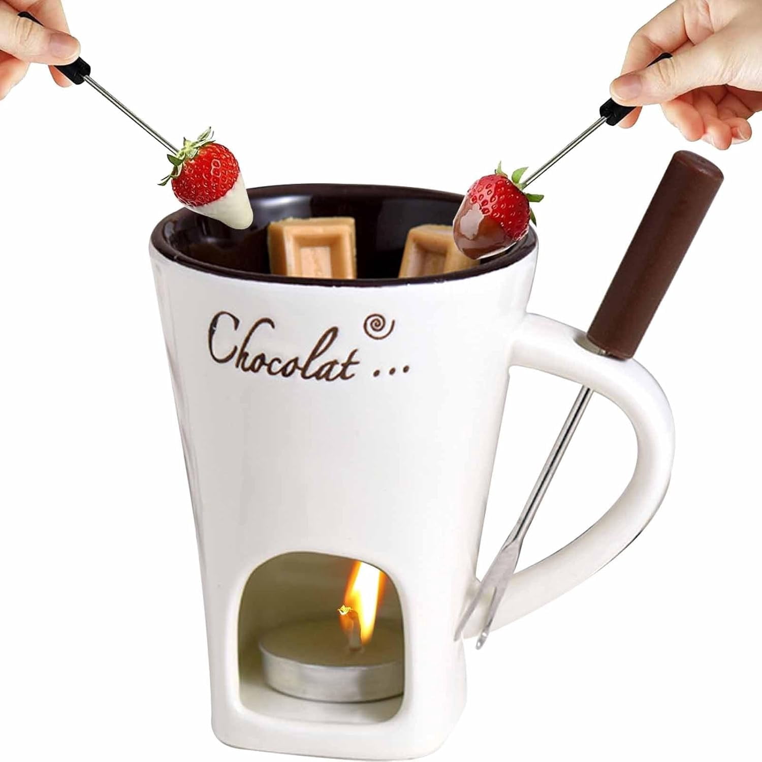 Chocolate Fondue Mug Set – Mini Ceramic Fondue Cup with Forks， Sweet ...