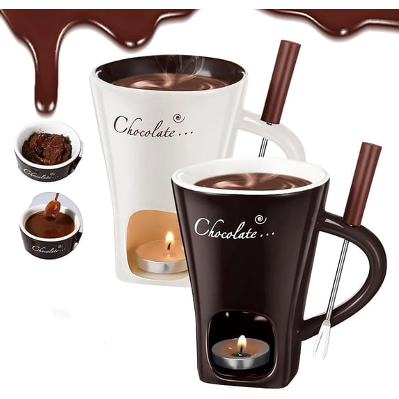 Chocolate Fondue Mug Set with Fork, Ceramic Personal Chocolate Melting ...
