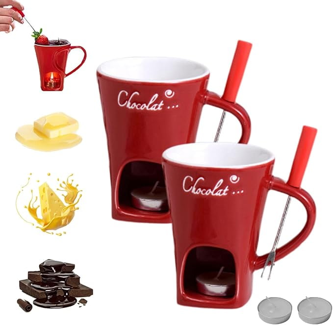 Chocolate Fondue Mugs Set of 2, Chocolate Melting Mug, Ceramic ...