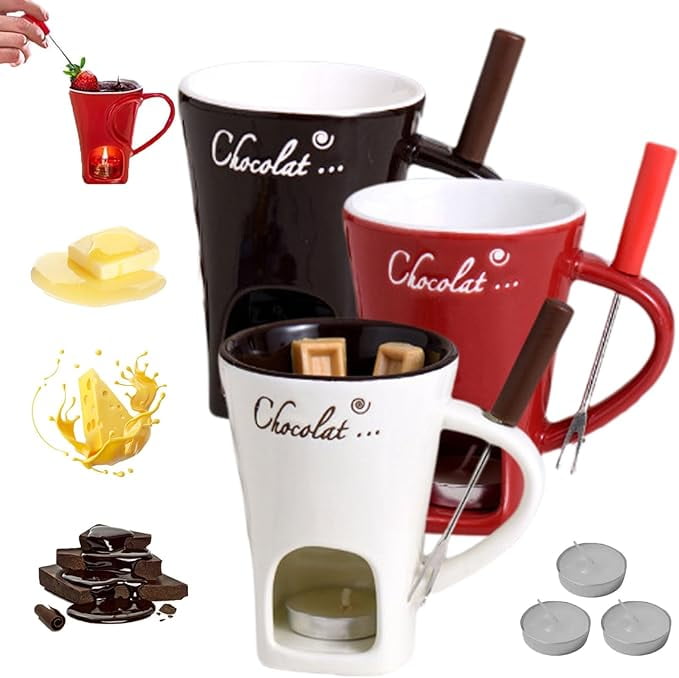 Chocolate Fondue Mugs Set of 2, Chocolate Melting Mug, Ceramic ...