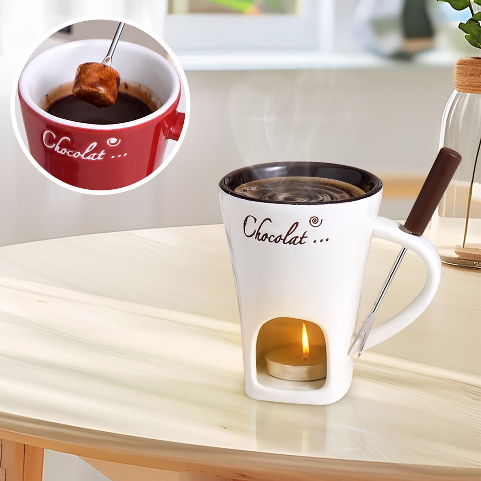 Chocolate Fondue Mugs Set,Chocolate Melting Mug,Mini Ceramic Chocolate ...