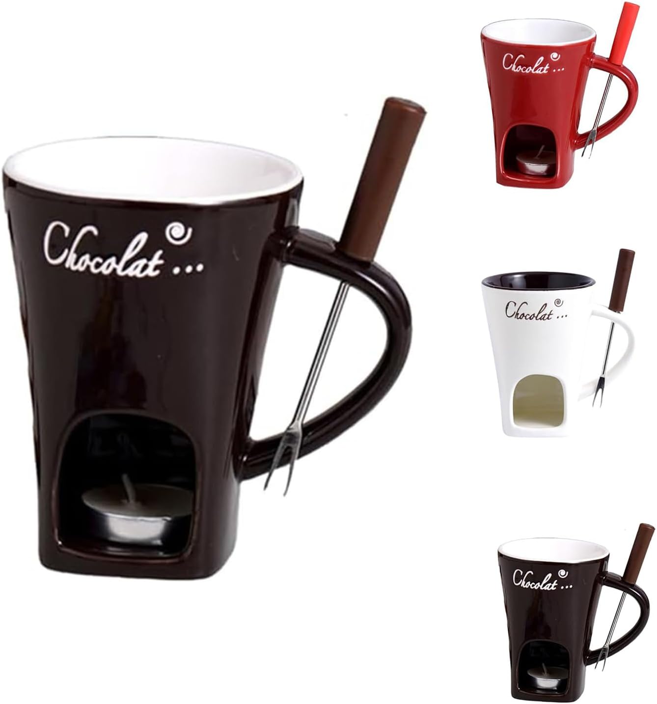 Chocolate Fondue Mugs Set With Forks, Ceramic Personal Melting Cup for ...