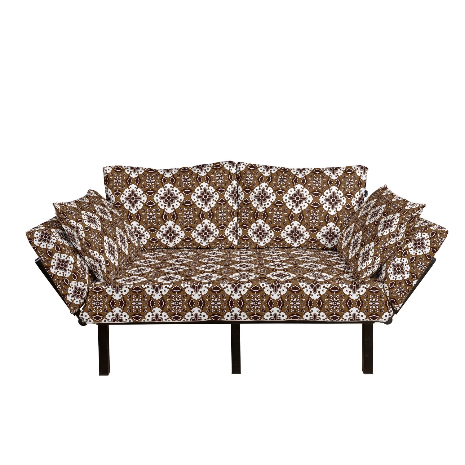 Chocolate Futon Couch, Brown Toned Ancestral Batik Pattern with Floral ...