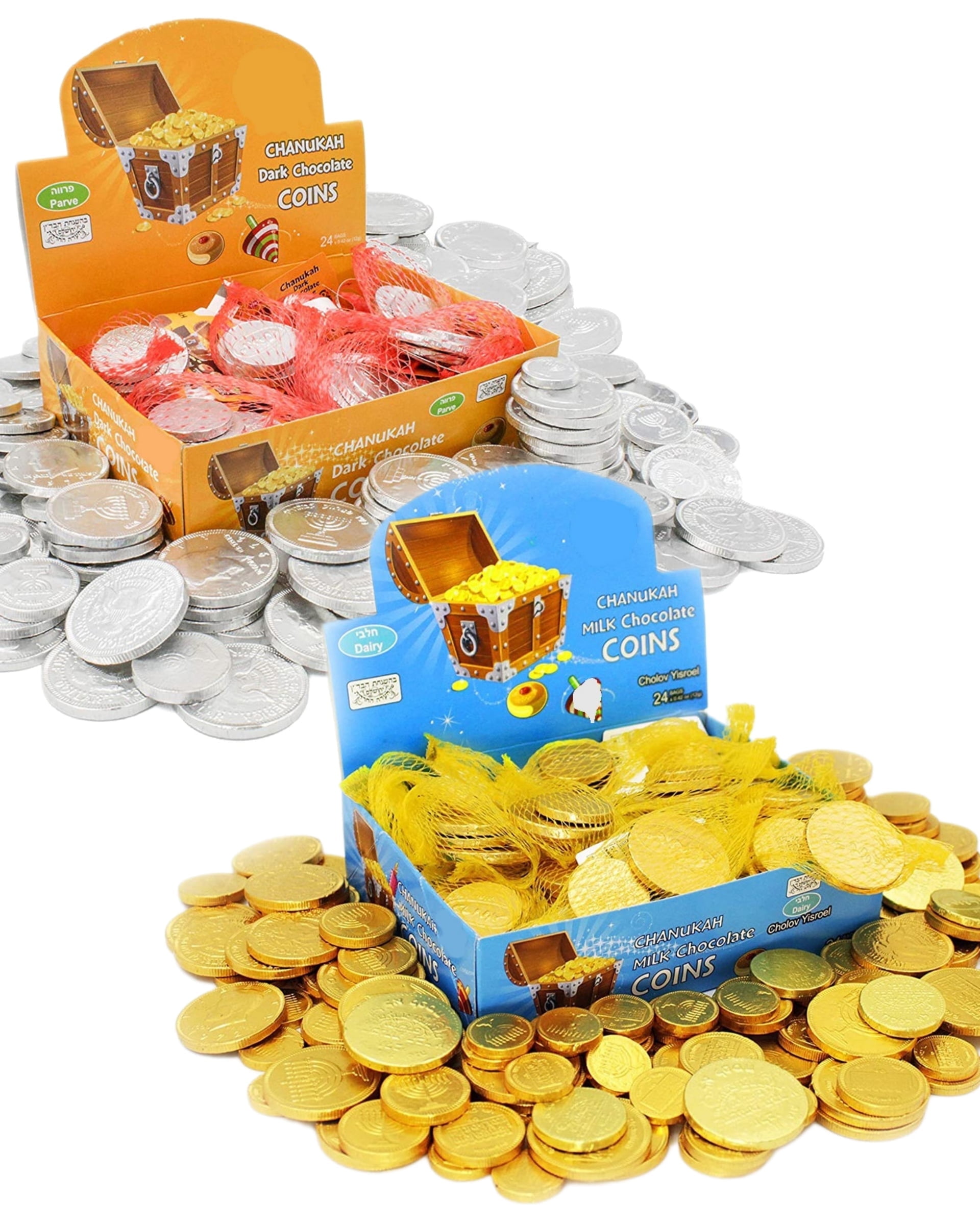 Chocolate Hanukah Gelt Bulk Kosher Gold Coins, Variety Pack, 24 Milk ...