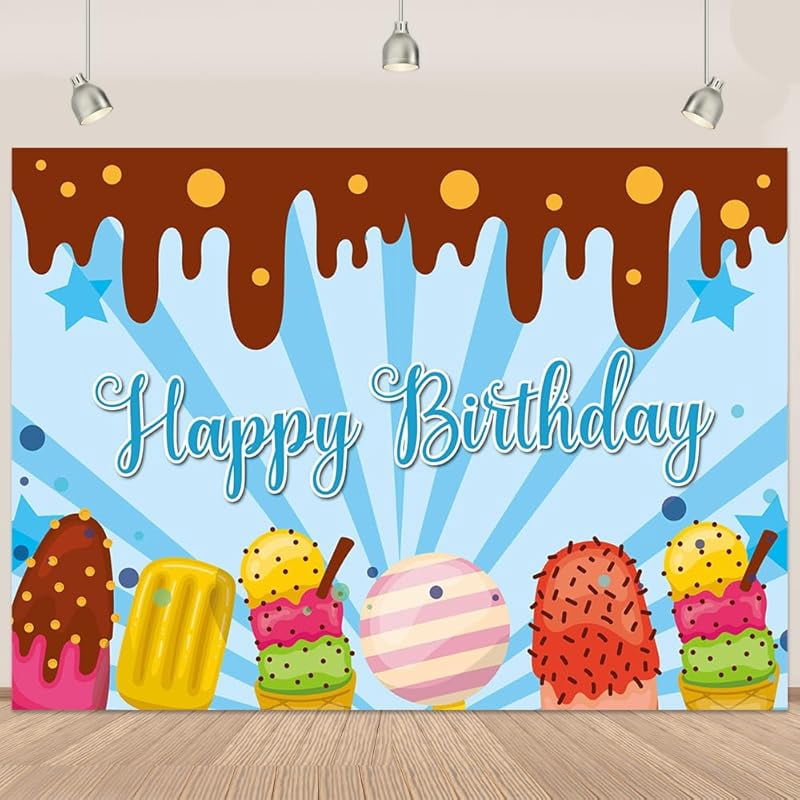 Chocolate Happy Birthday Backdrop Sweet Ice Cream Backdrop for Baby ...