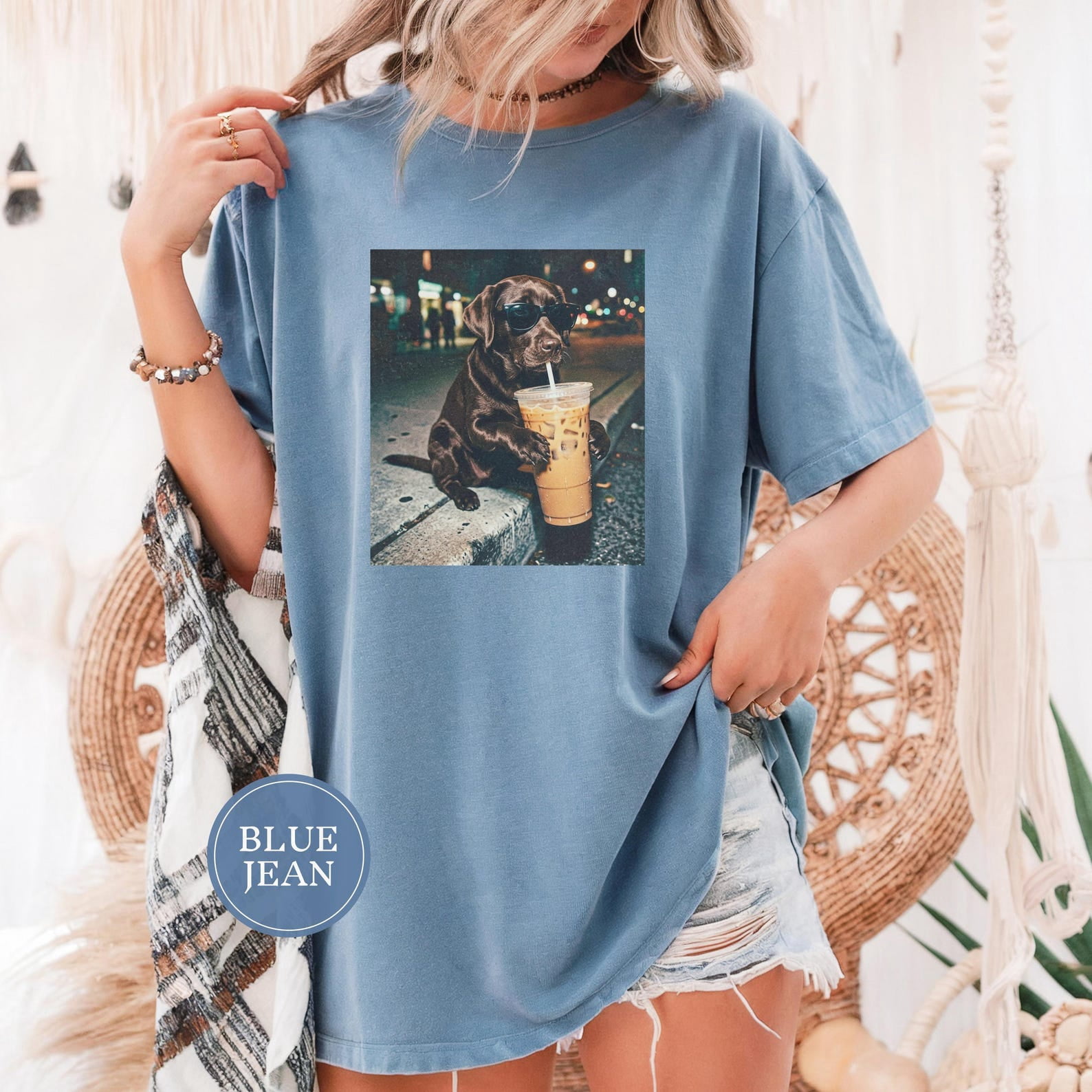 Chocolate Lab Iced Coffee Graphic Shirt Dog Lover Theme Tee Animal ...