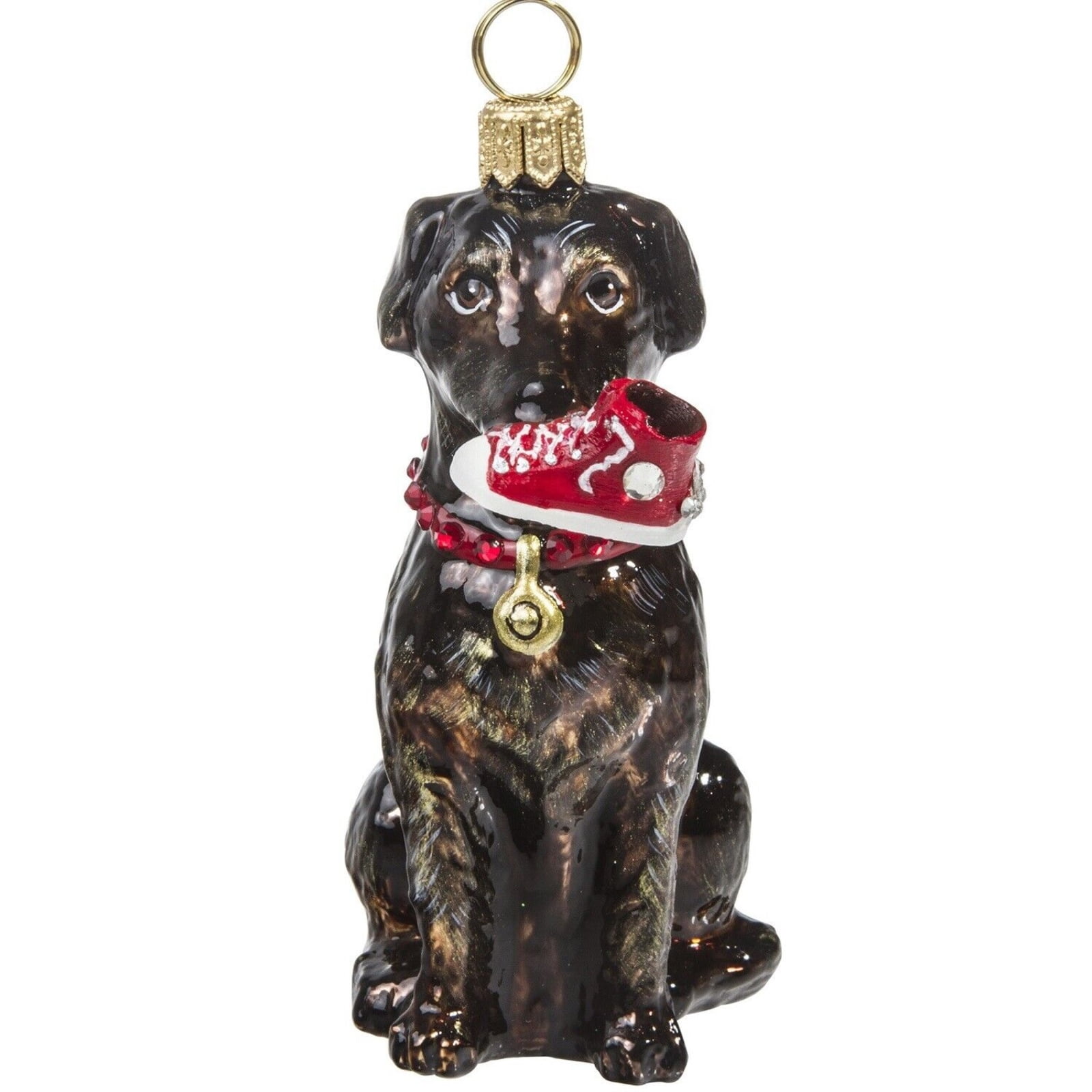 Chocolate Lab with High Top Sneaker Polish Glass Christmas Ornament ...