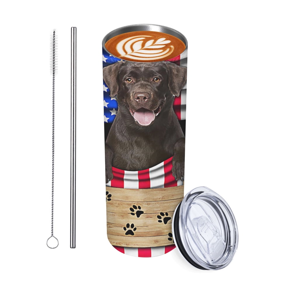 Chocolate Labrador Dog American Flag 20oz Coffee Mug Cup,Stainless ...