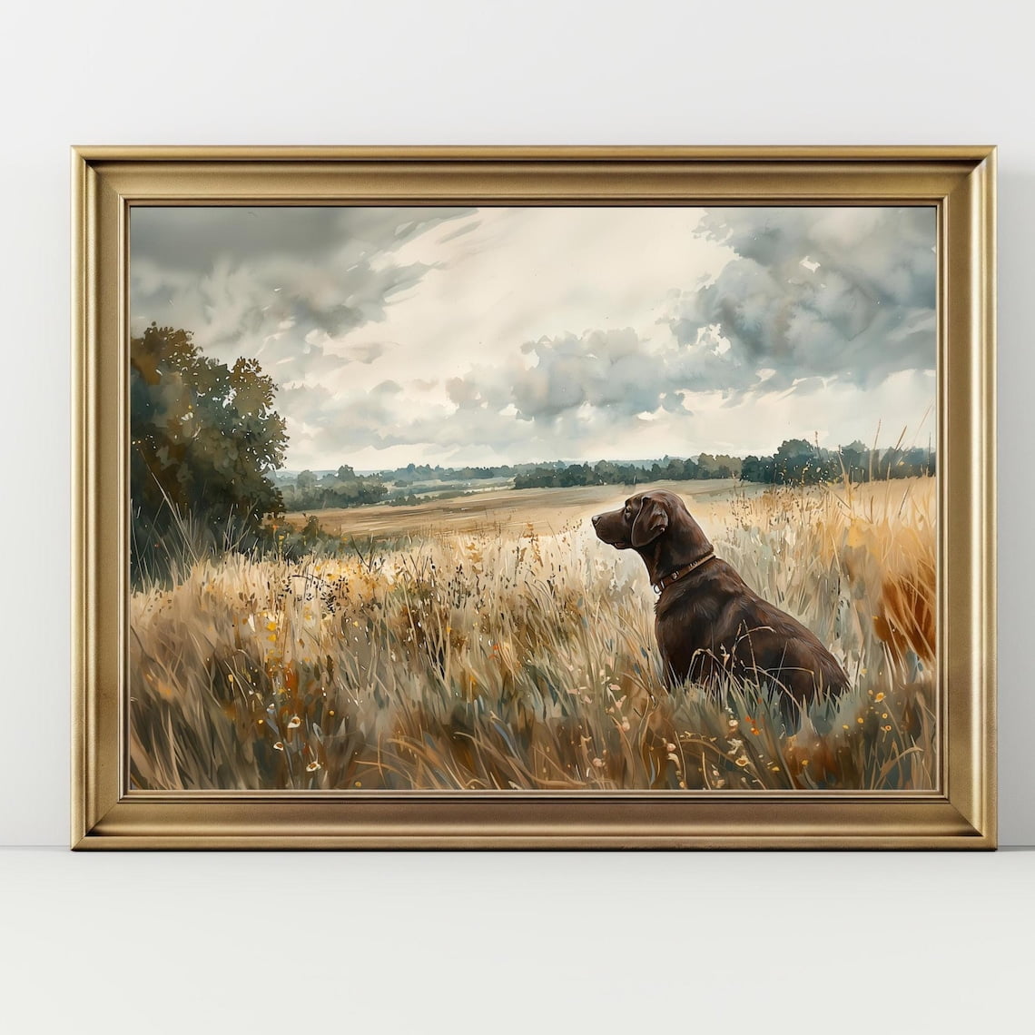 Chocolate Labrador Field Print Countryside Dog Wall Art, Rustic ...