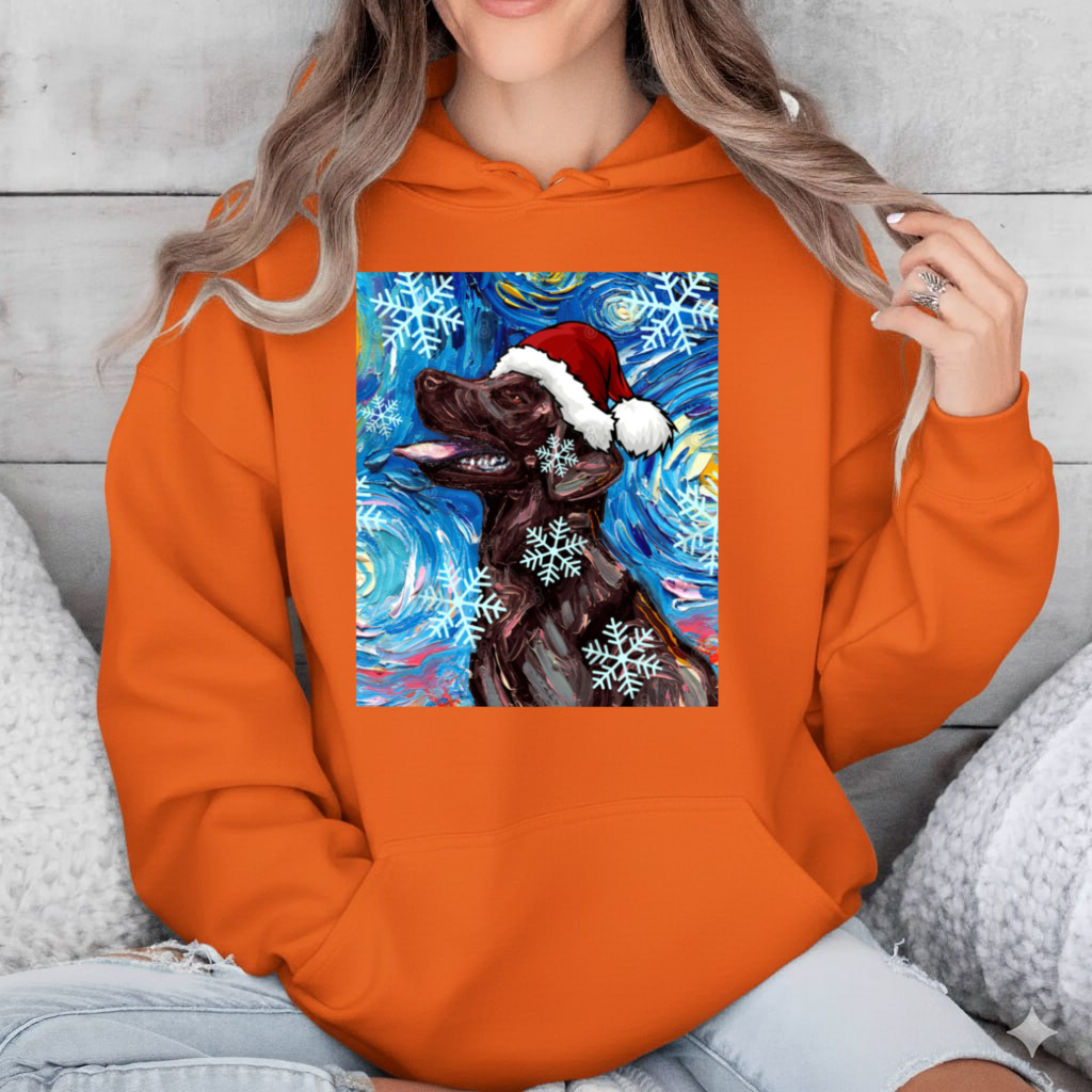Chocolate Labrador In Holiday Hat Playful Winter Dog Lover Hoodie Shirt ...