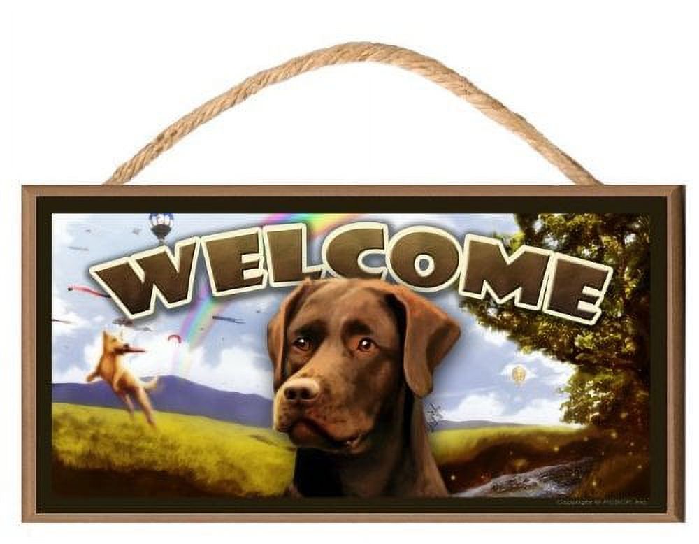Chocolate Labrador Retriever "A Day in the Park" v2 Wooden Welcome Sign ...