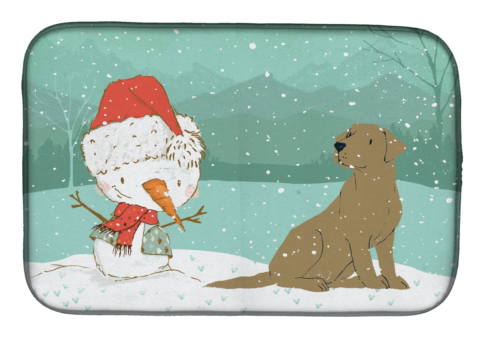 Chocolate Labrador Snowman Christmas Dish Drying Mat - Walmart.com