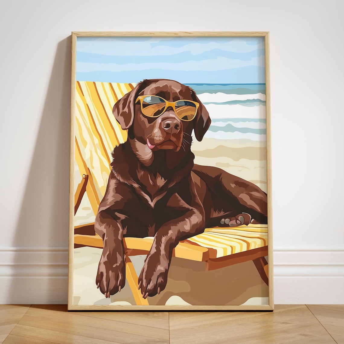 Chocolate Labrador Summer Poster, Lab Dog Coastal Wall Art, Beach House ...