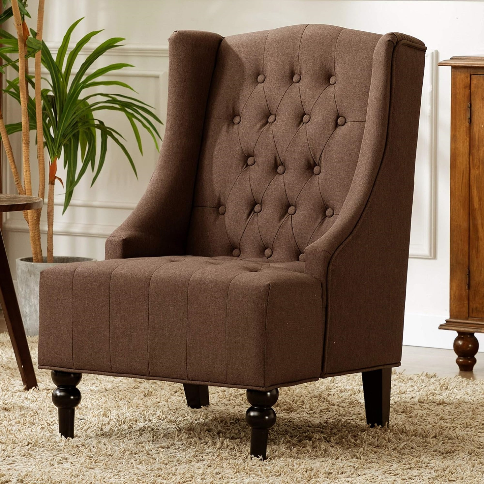 Chocolate Living Room Accent Chair | Diamond Button-Tufted Wingback ...