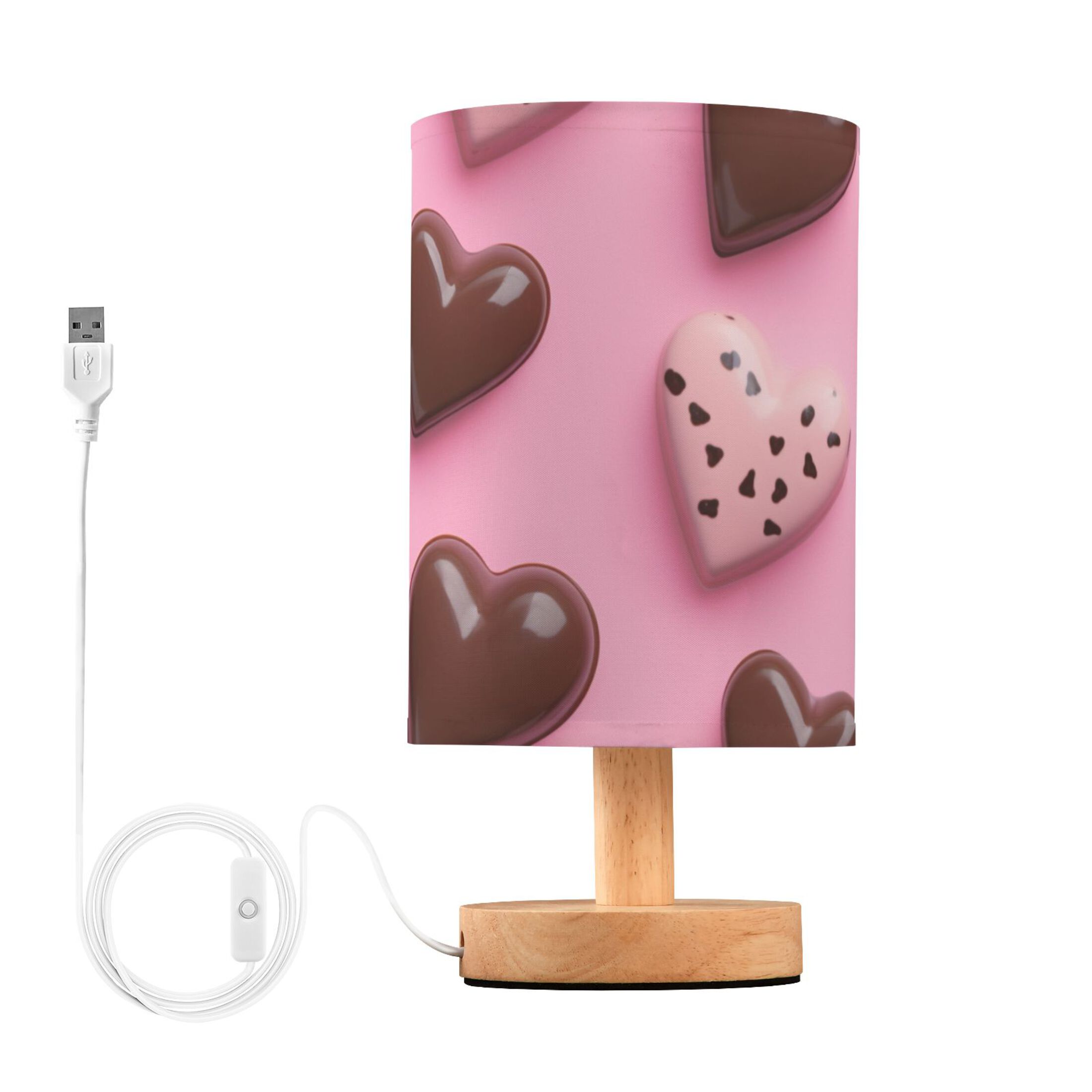 Chocolate Loving Heart Bedside Table Lamp LED Warm Lights with USB ...