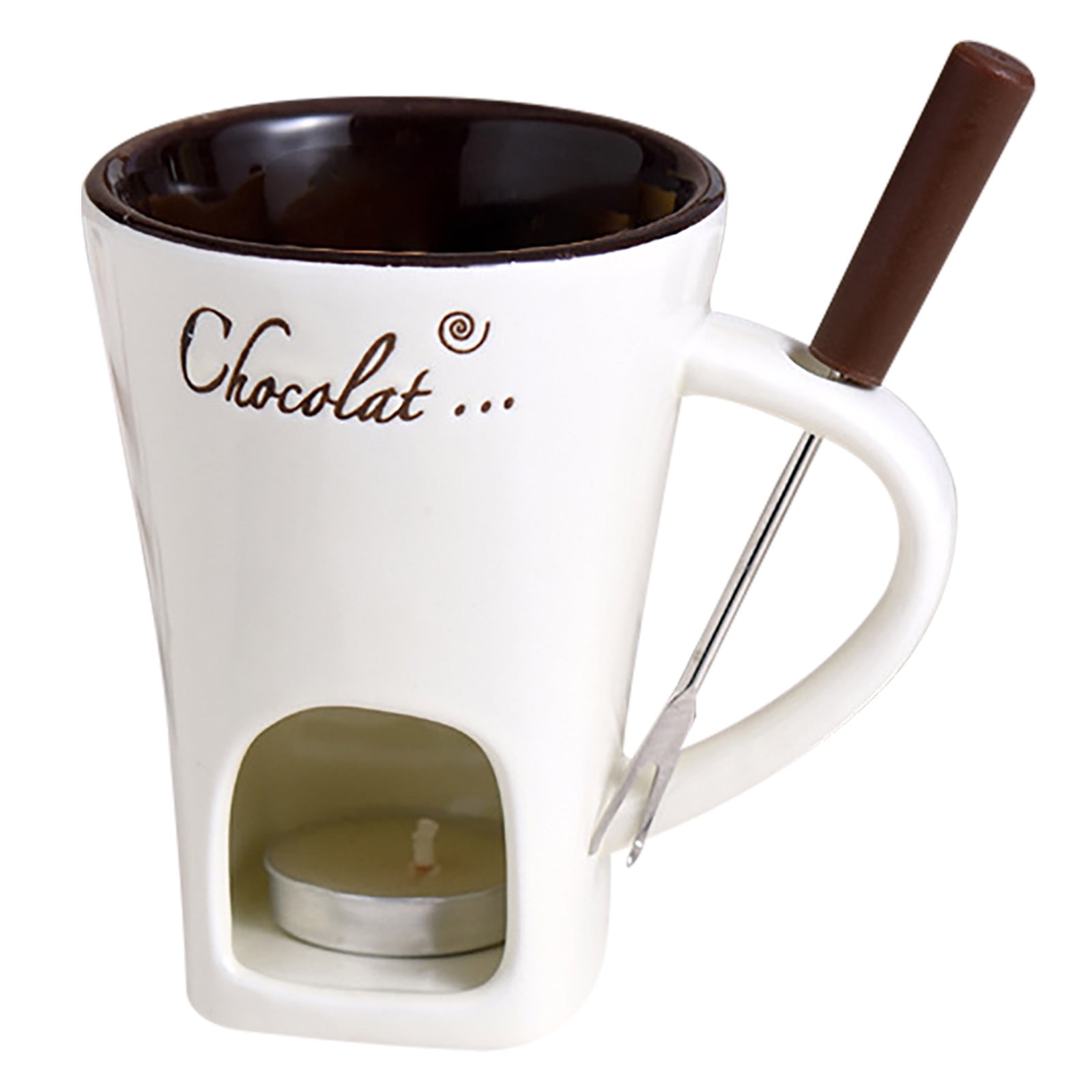 Chocolate Melting Fondue Mugs with Forks, Ceramic Personal Chocolate ...