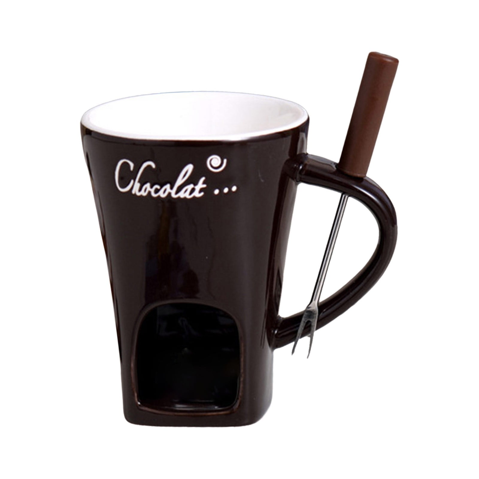 Chocolate Melting Fondue Mugs Set of 2 with Forks, Ceramic Personal ...