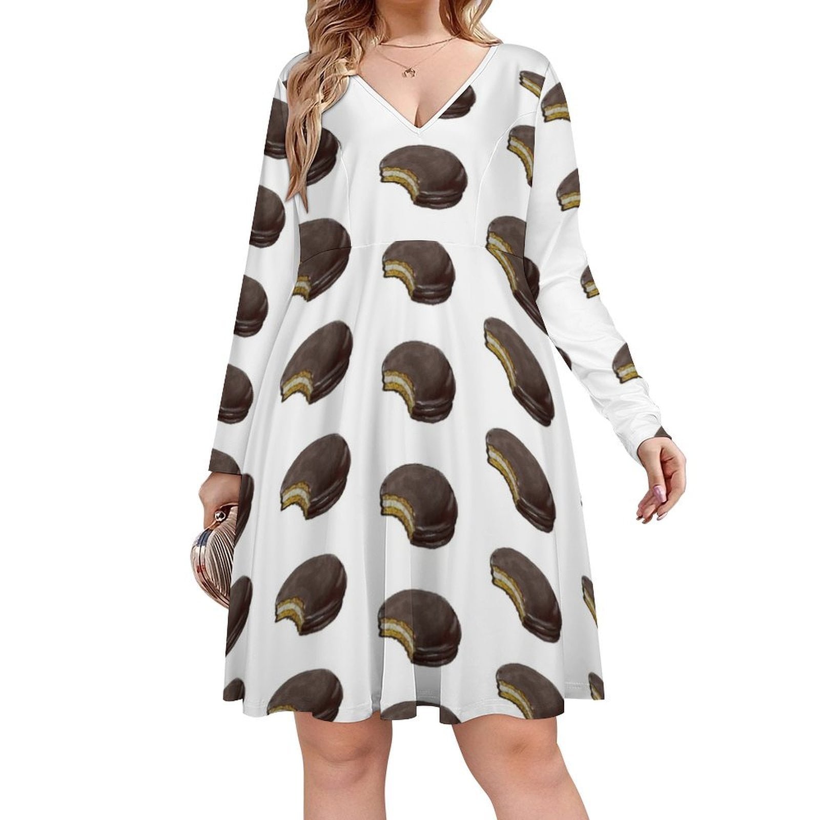 Chocolate Moon-pie Long Sleeve Dresses For Women Vintage Elegant Party ...