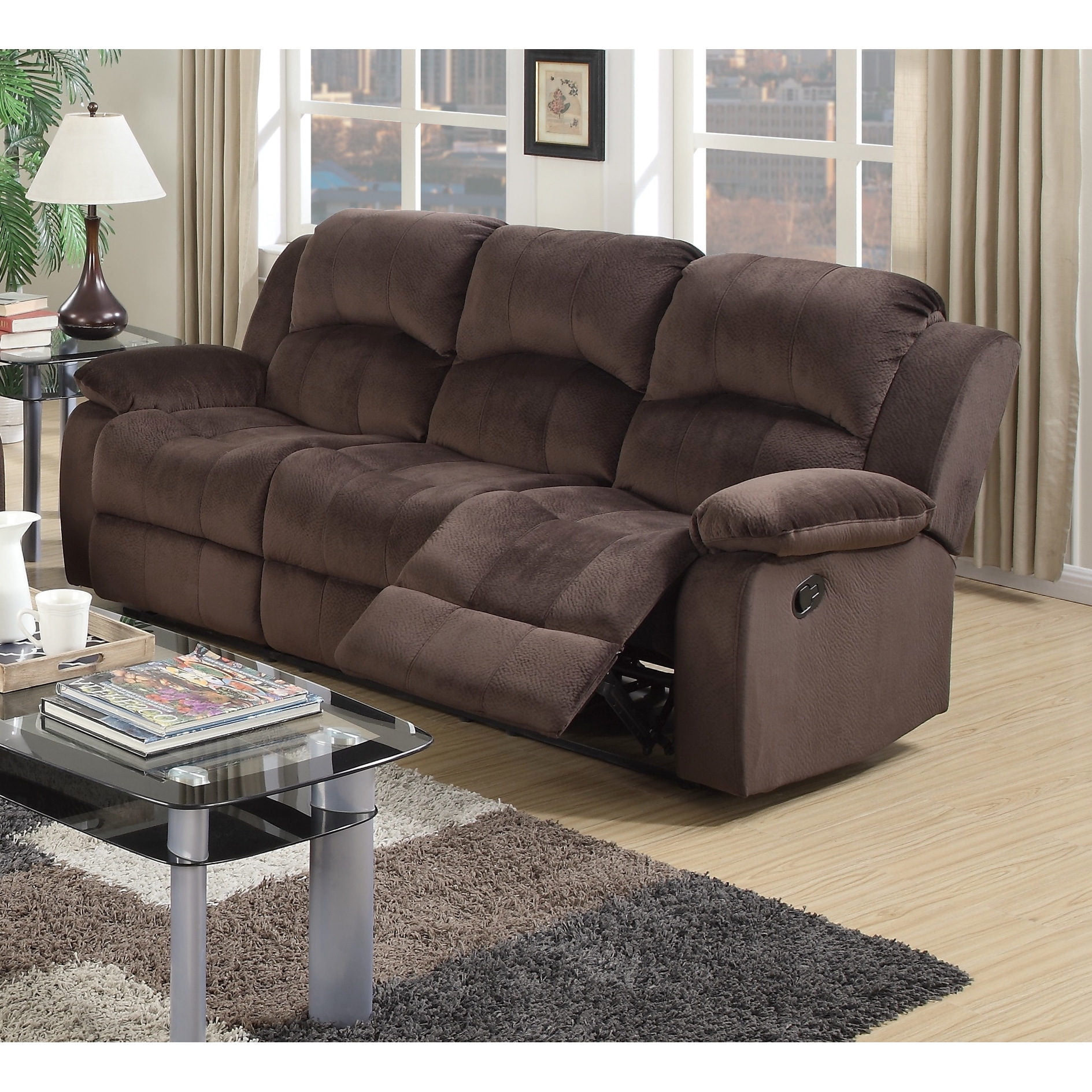 Chocolate Padded Suede Motion Recliner Sofa in Contemporary Style for ...