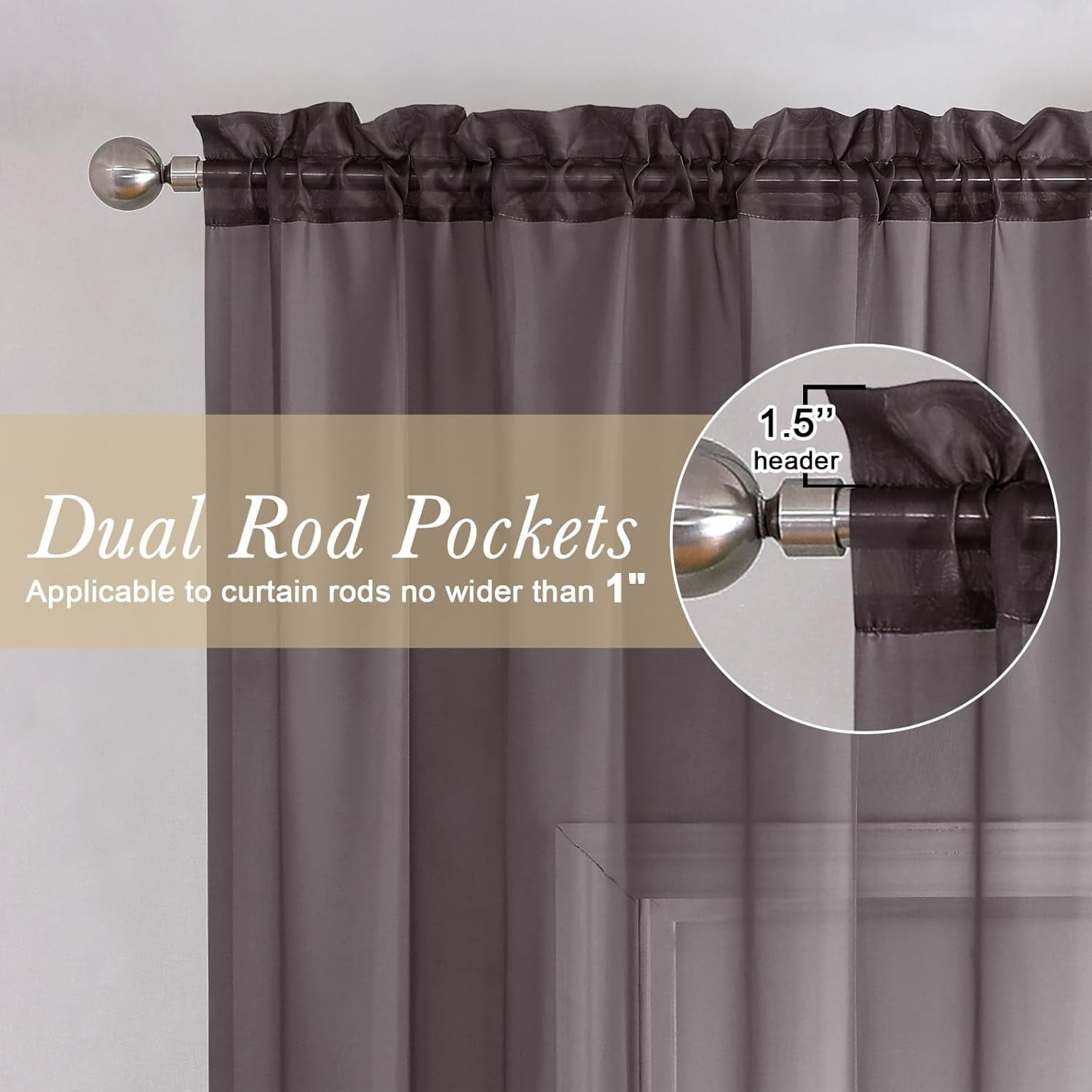 Chocolate Sheer Curtains 96 Inches Long 2 Panels, Voile Breathable ...