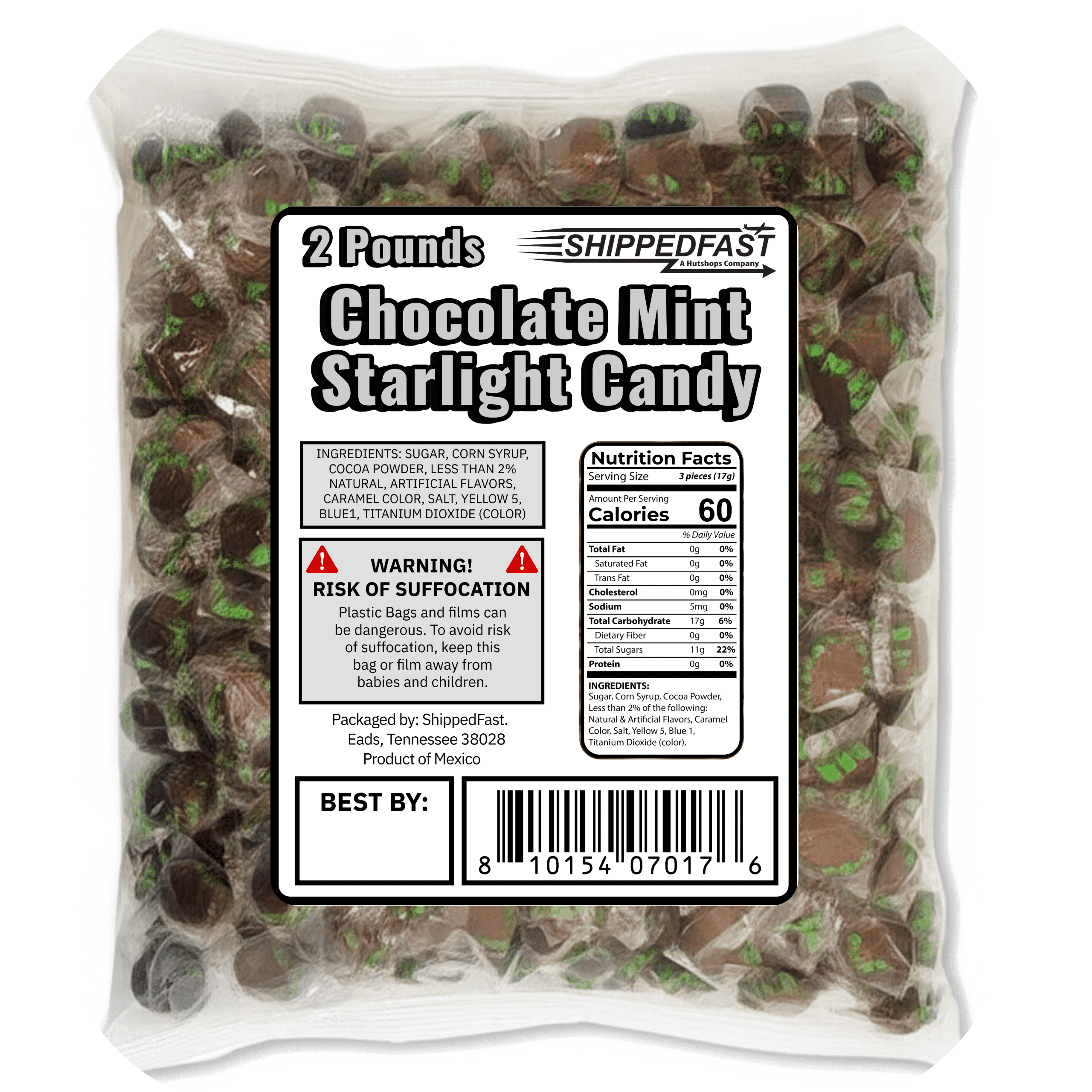Chocolate Starlight Mint Hard Candy 2 Pound Individually Wrapped Bag ...