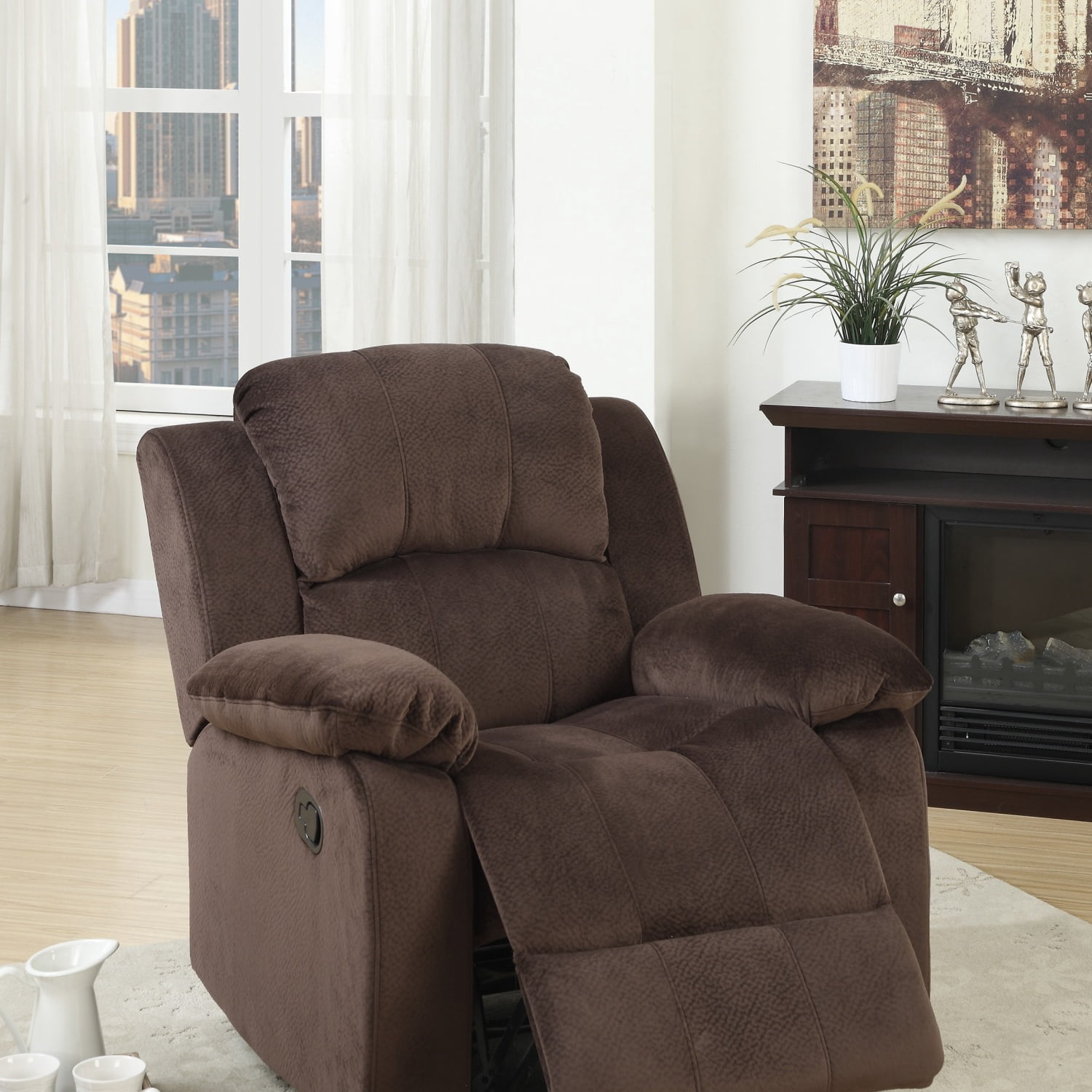 Chocolate Suede Recliner Metal Motion Lounge Chair Comfortable ...