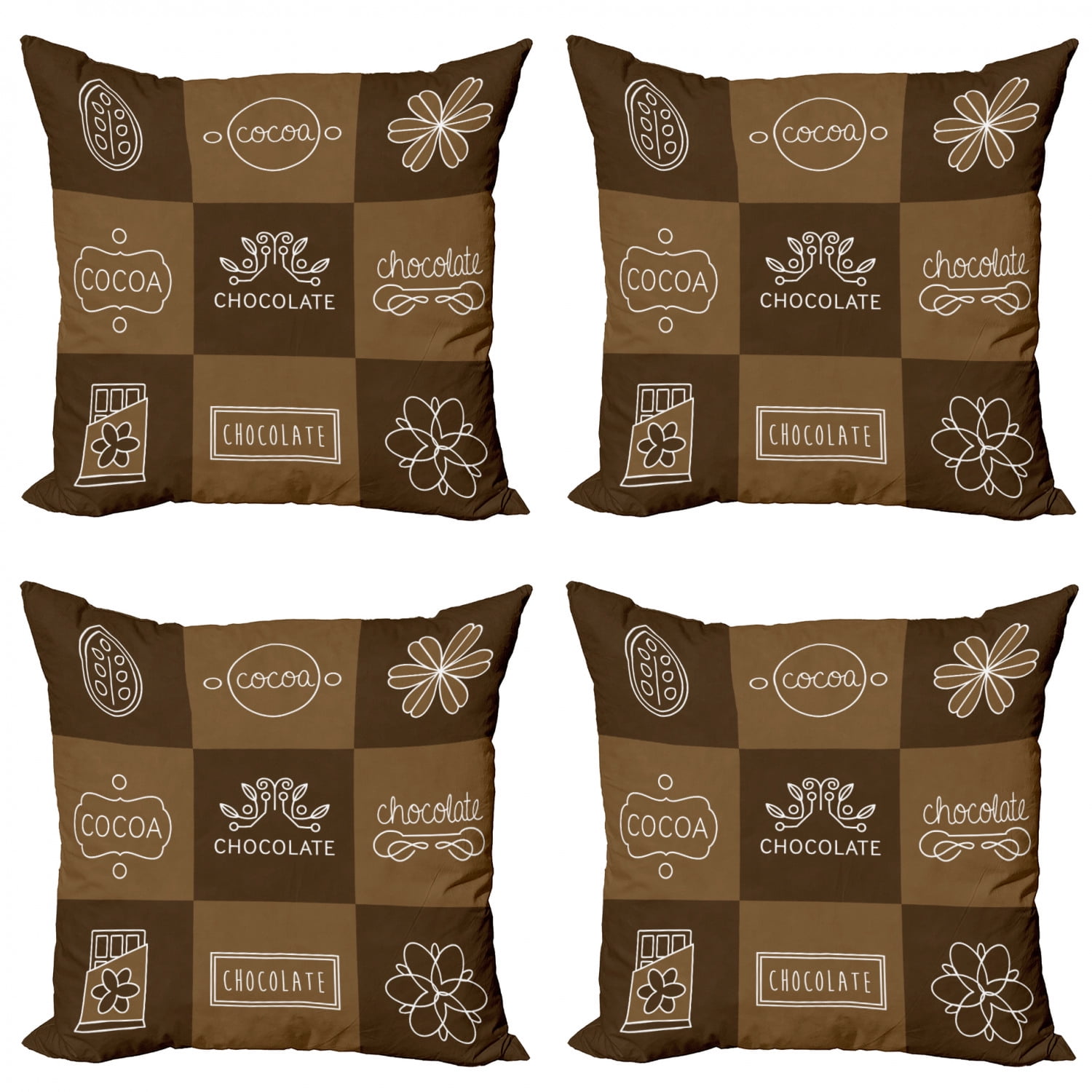 Ambesonne Chocolate Throw Pillow Cover 4 Pack, Cocoa Chocolate, 16 ...
