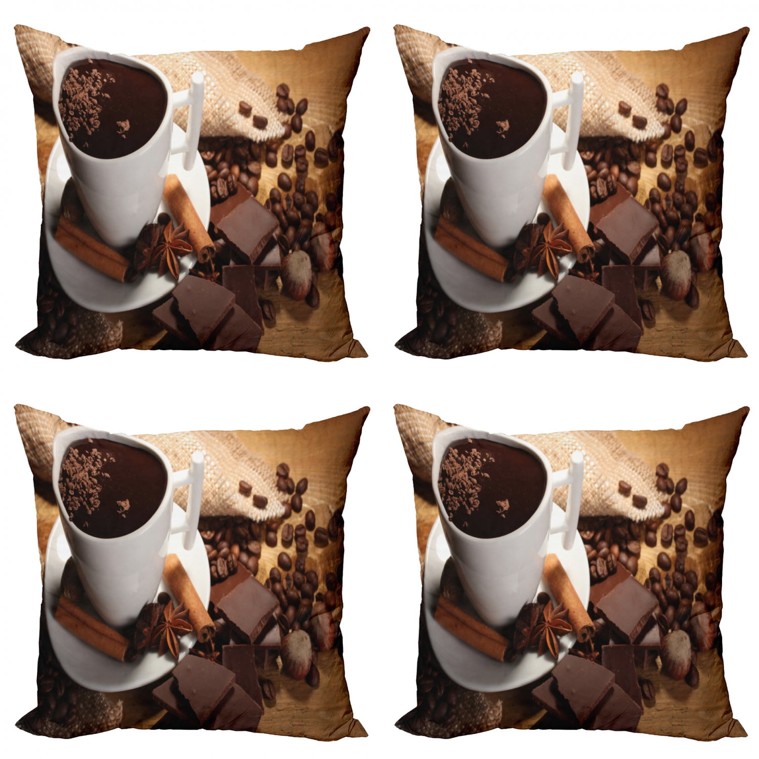 Chocolate Throw Pillow Cushion Case Pack of 4, Cup of Hot Chocolate ...