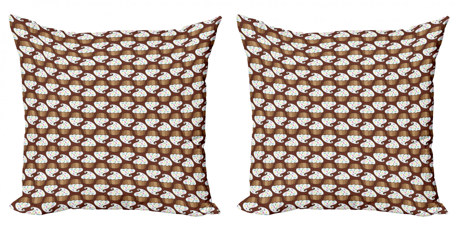 Ambesonne Chocolate Throw Pillow Cover 2 Pack, Vanilla Cream Cupcakes ...