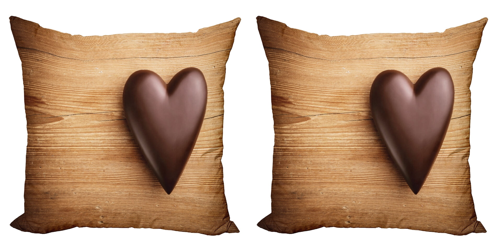 Ambesonne Chocolate Throw Pillow Cover 2 Pack, Chocolate Heart on Woods ...