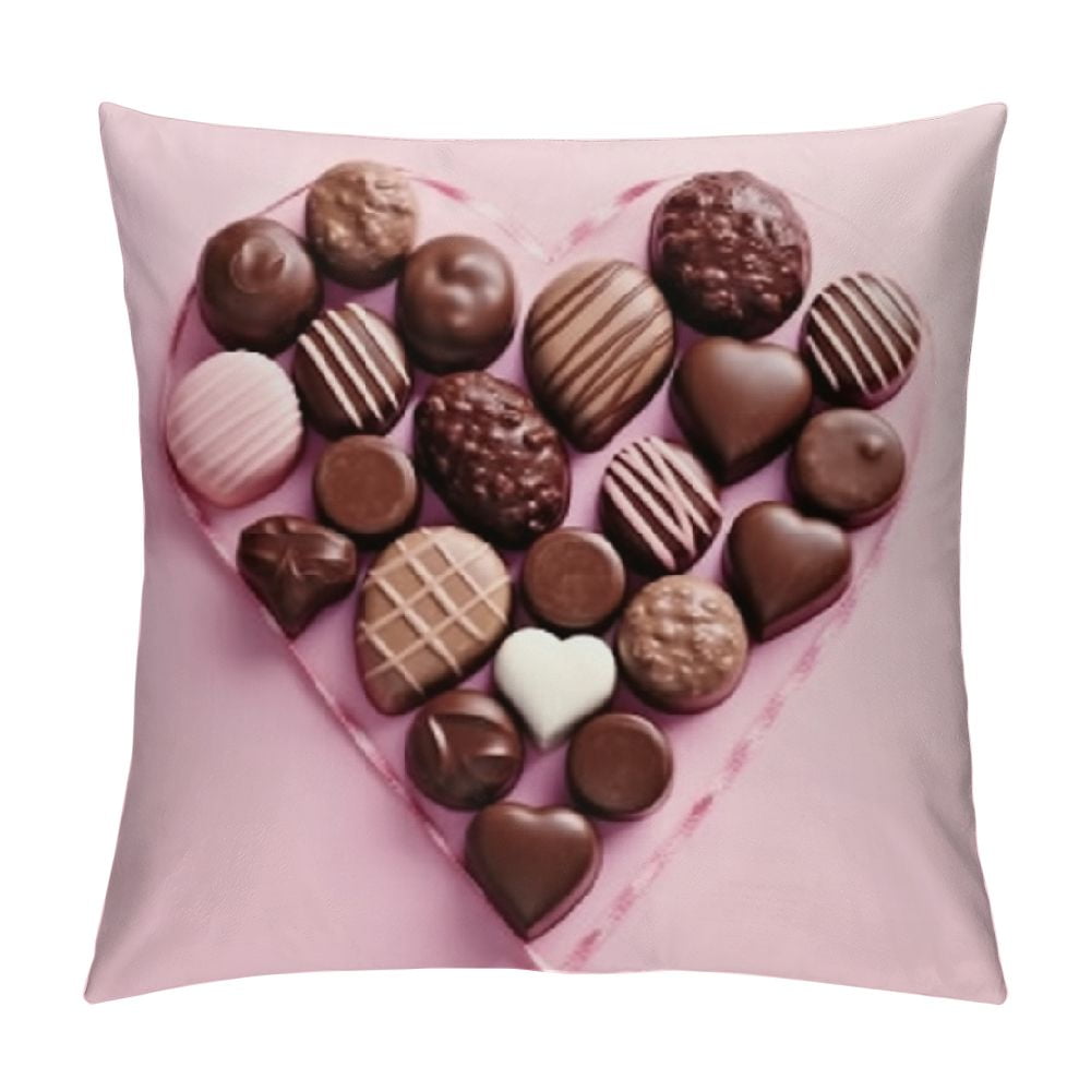 Chocolate Throw Pillow Cushion Cover Pack Chocolate Candies Heart Shape ...