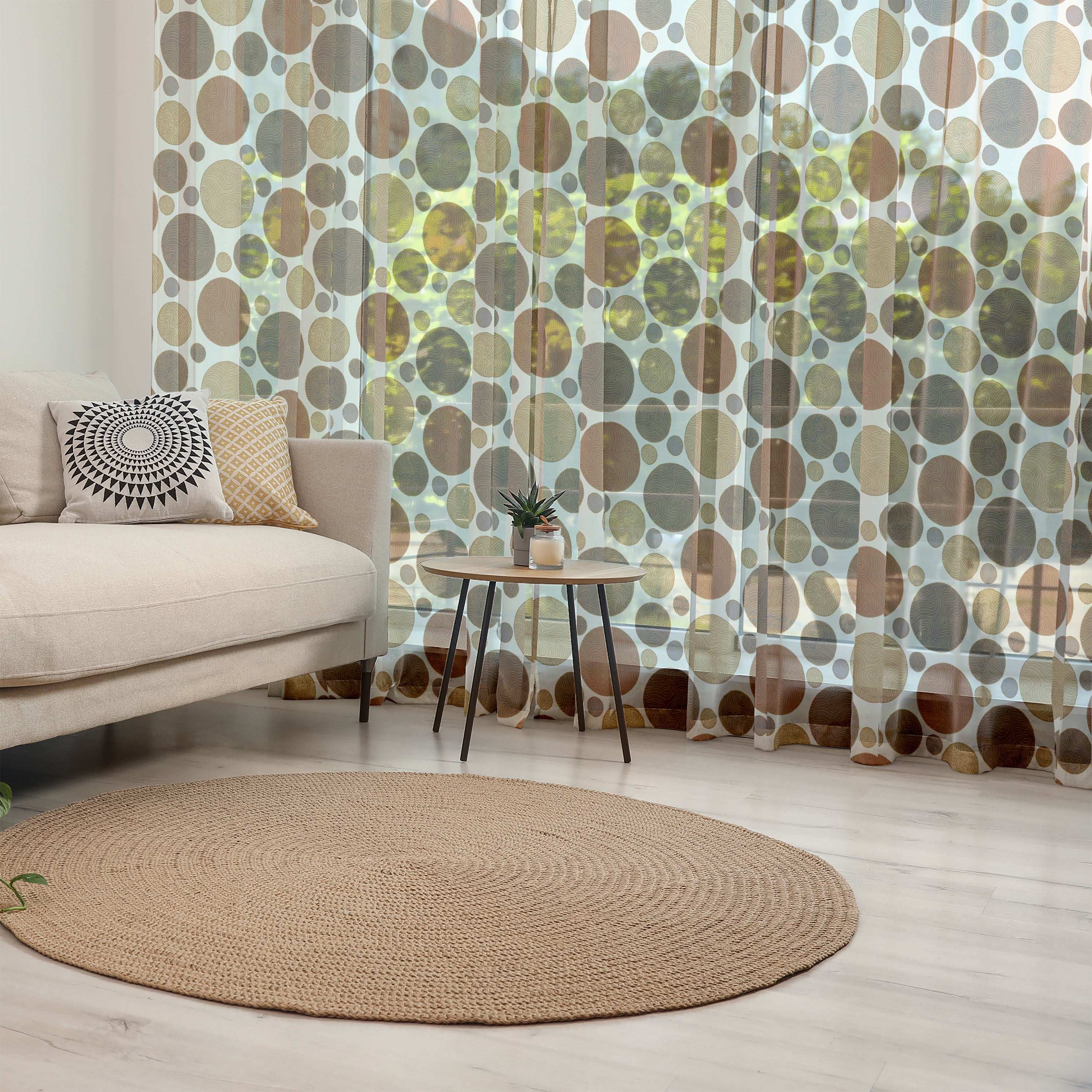 Chocolate Tulle Curtains with Rod Pocket, Vintage Design with Round ...