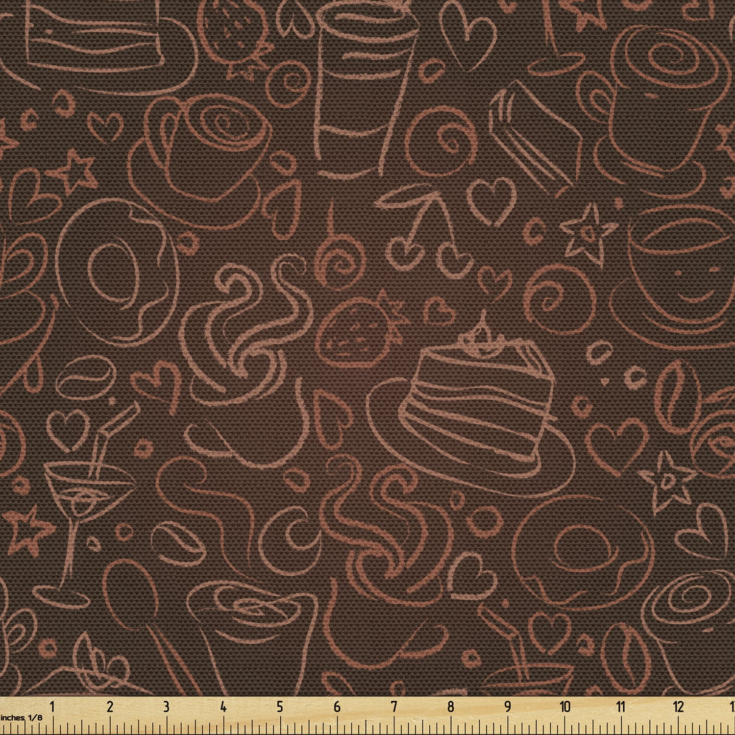 Ambesonne Chocolate Fabric by the Yard Upholstery, Coffee Time Doodle ...