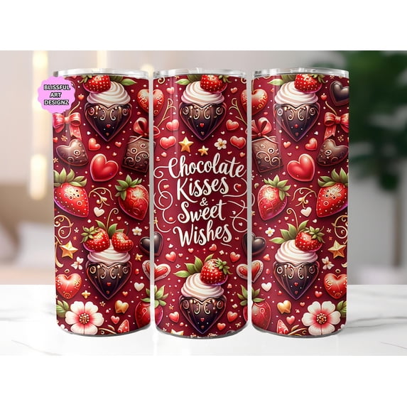 Chocolate Valentines Tumbler Wrap, 20oz Skinny Tumbler Sublimation ...