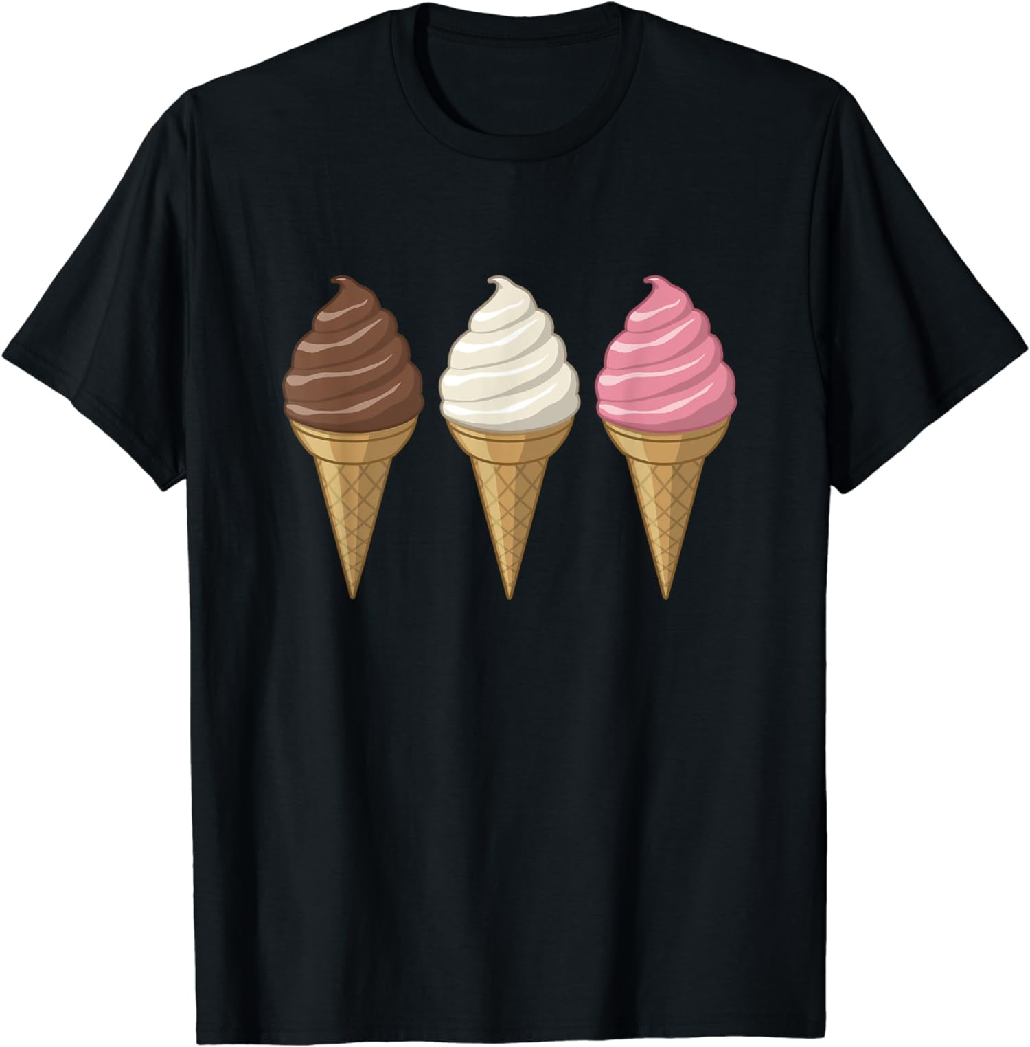 Chocolate Vanilla Strawberry Soft Serve Ice Cream Cones T-Shirt ...
