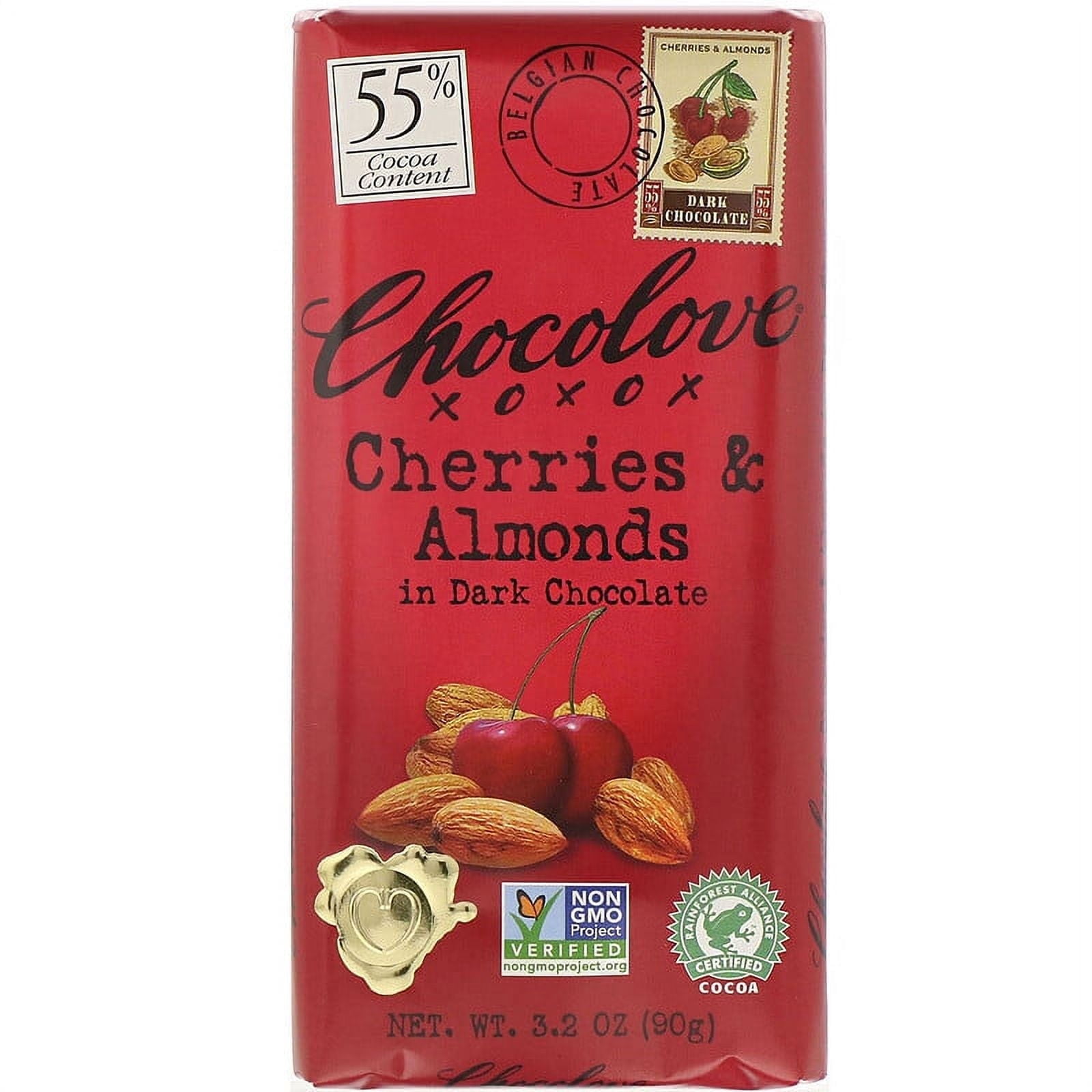 Chocolove, Cherries & Almonds in Dark Chocolate, 55% Cocoa, 3.2 oz Pack ...