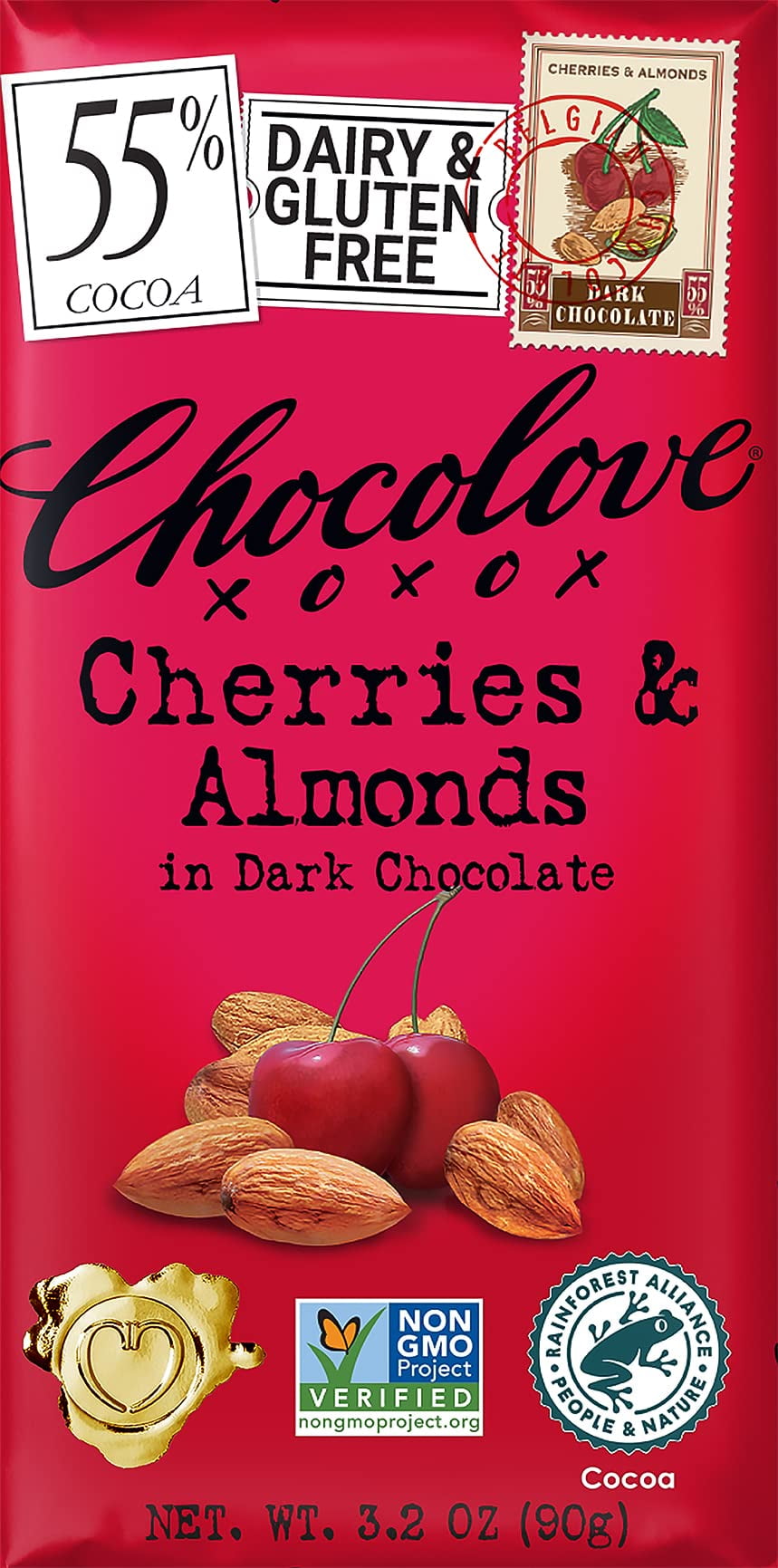 Chocolove Cherries & Almonds in Dark Chocolate Bar, 3.2 Ounce (Pack of 12) - Walmart.com