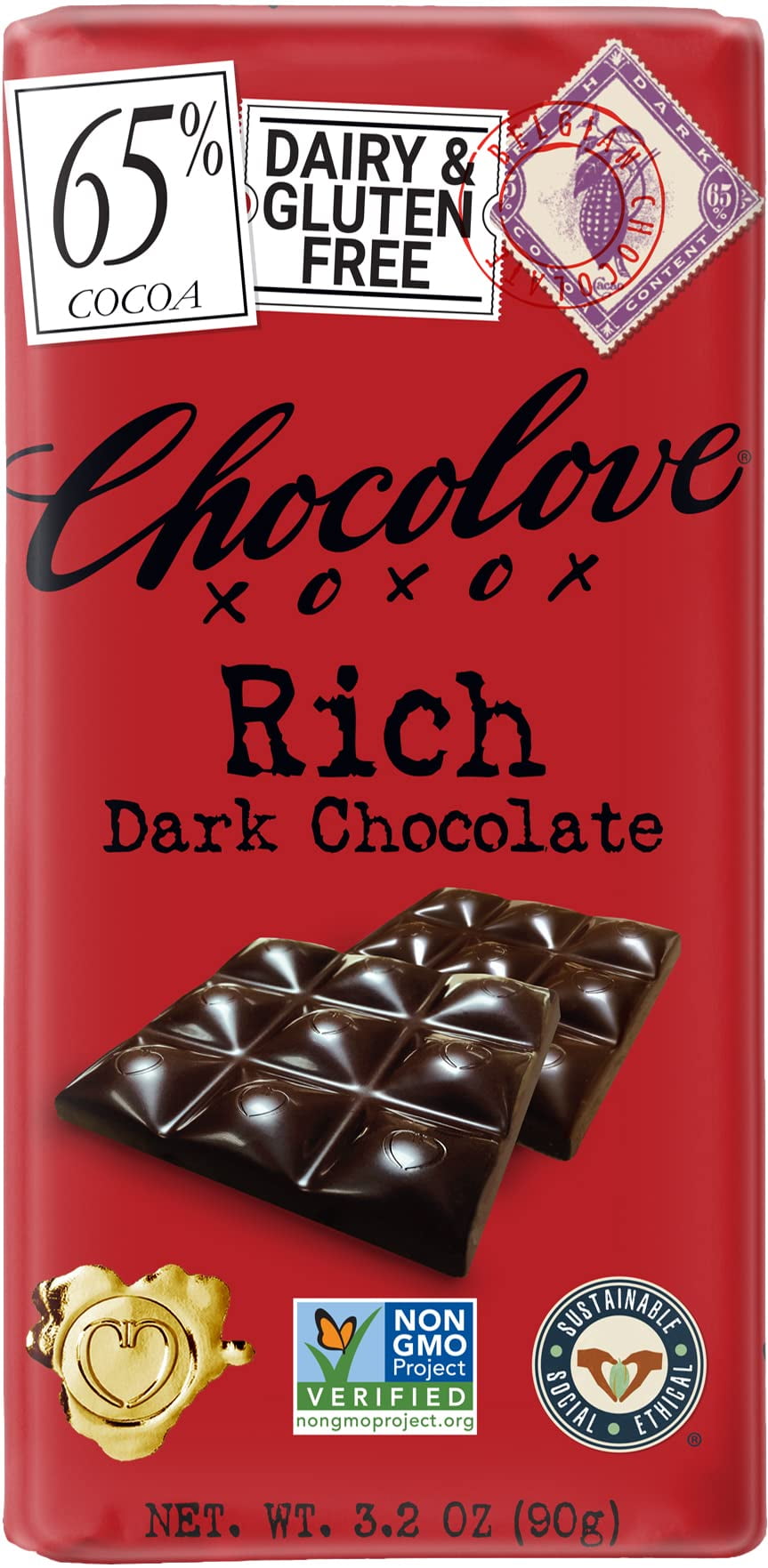 Chocolove Chocolate Bar, 65% Rich Dark, 3.2 Ounce (Pack of 12 ...