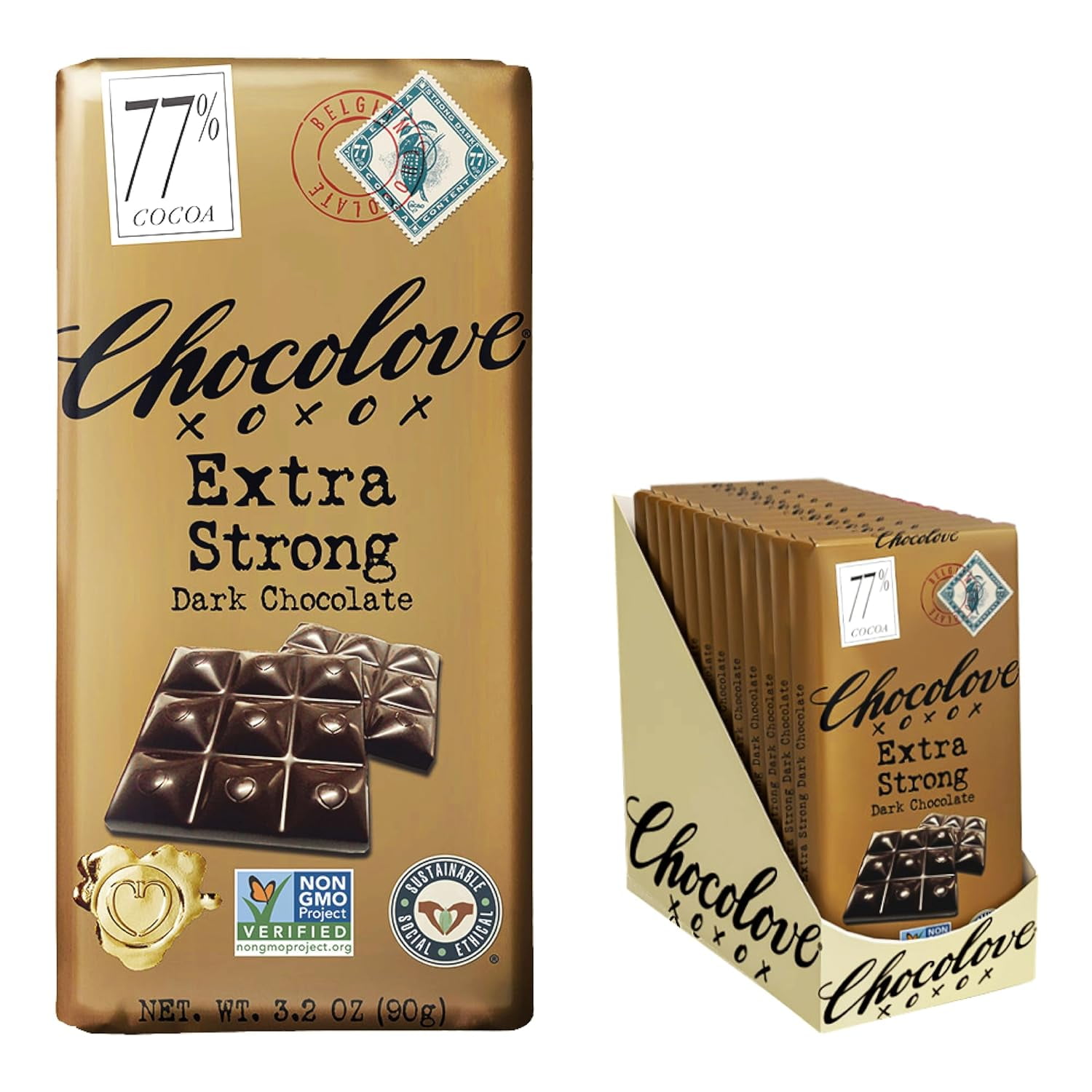 Chocolove Extra Strong Dark Chocolate Bars | 77% Cocoa | Strong ...