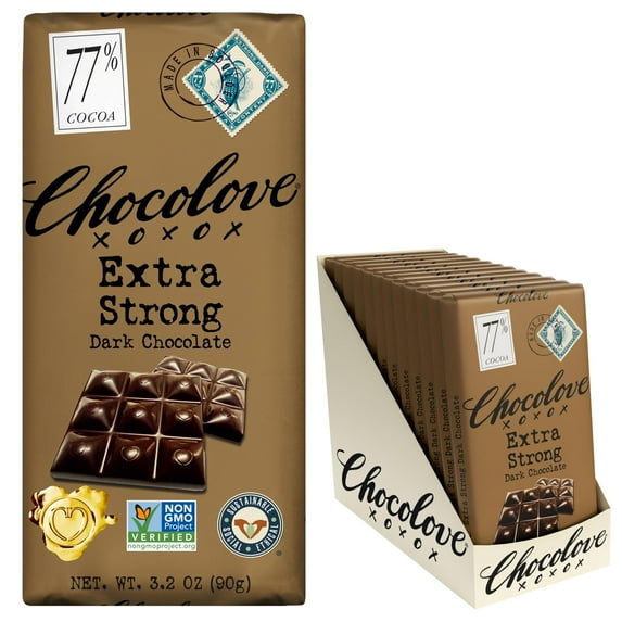 Chocolove Extra Strong Dark Chocolate MDA05 Bars | 77% Cocoa | Strong & Smooth Belgian Dark ...