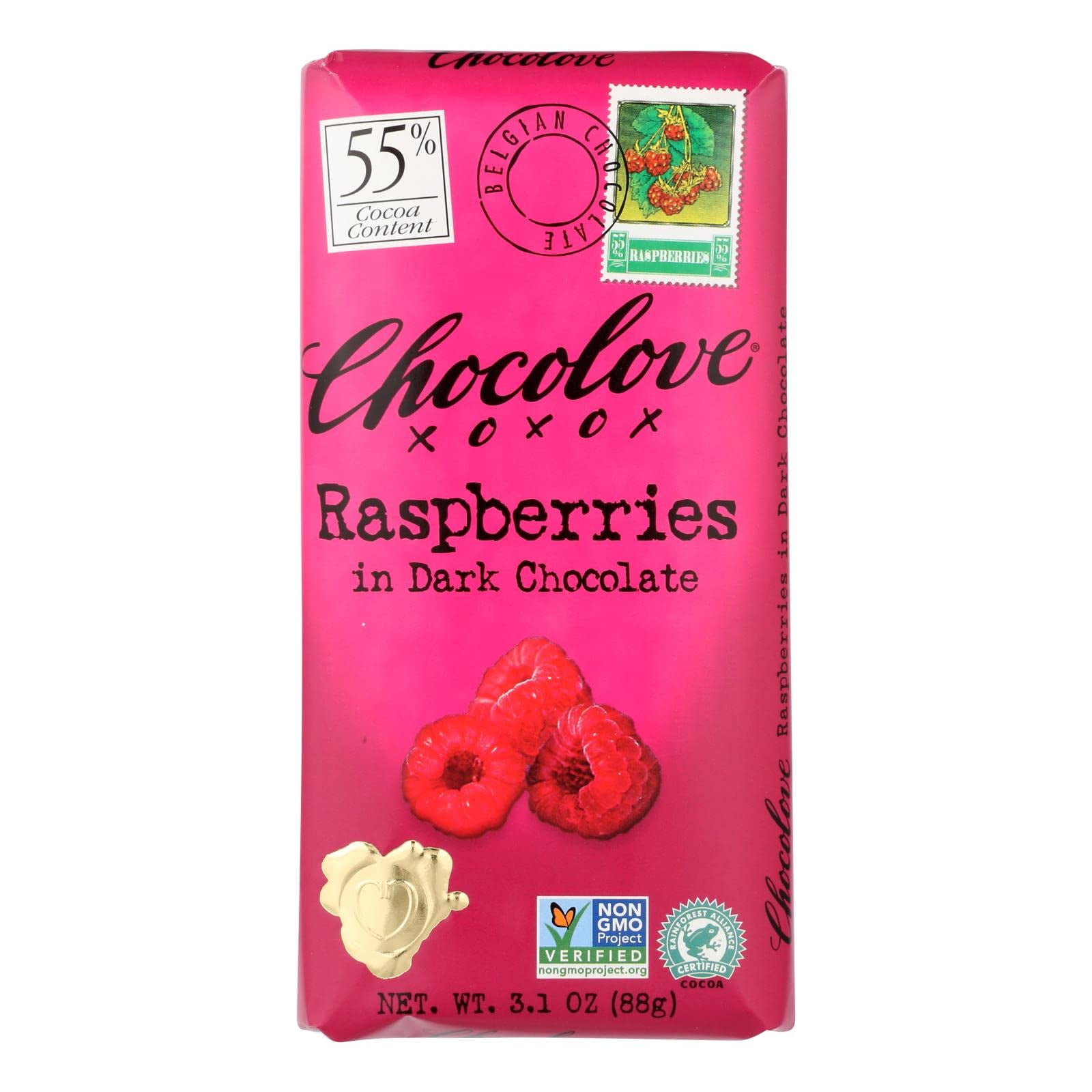 Chocolove Xoxo Dark Chocolate Raspberry Bar 3.1 Ounce (Pack of 12 ...